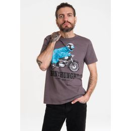 logoshirt Herren T-Shirt "Sesamstrasse - Kr&uuml;melmonster Motorrad", grau, Gr. XS, unifarben, 100% Baumwolle, Shirts, mit lizenziertem Print