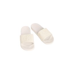 Badepantolette Calvin Klein "ESS SLIDE HF MONOGRAM CV", Herren, Gr. 46, beige, Textil, unifarben, Basic, Schuhe, Sommerschuh, Strandschuh, Badeschuh, Flat mit Logo-Emblem