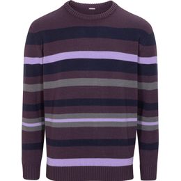 Herren Rundhalspullover im Ringel-Dessin aubergine-lavendel-gemustert, Gr&ouml;&szlig;e 48