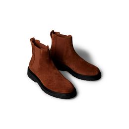 Chelseaboots Calvin Klein Jeans "COMBAT ESS CHELSEA BOOT SU", Herren, Gr. 43, braun, Elastischer Einsatz, Veloursleder, unifarben, Schuhe Chelseaboots, Stiefelette, Schlupfboots, Profilsohle, mit Anziehlasche