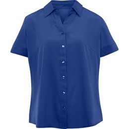 Damen Hemdbluse mit abgerundetem Saum royalblau, Gr&ouml;&szlig;e 54