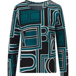 Damen Langarmshirt mit grafischem Druck aquapetrol-schwarz-bedruckt, Gr&ouml;&szlig;e 38