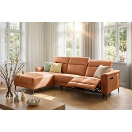 Ecksofa OTTO HOME "LUND, L-Form, 261cm, man. o. elektr. Relaxfunktion (mit USB-A)", braun (cognac), B:261cm H:97cm T:179cm, Echtleder 100% Echtleder;Kunstleder 100% Polyurethan, Sofas, Ecksofa, und Kopfteilverstellung