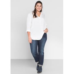 Longbluse sheego, Damen, Gr. 50, wei&szlig;, 100% Viskose, unifarben, Rundhals, Blusen Longbluse