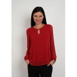 Langarmbluse Seidel Moden, Damen, Gr. 34, rot (rubinrot,44), Single Jersey, Obermaterial: 94% Polyester, 6% Elasthan. Obermaterial 2: 95% Viskose, 5% Elasthan, Basic, loose fit h&uuml;ftbedeckend, Rundhals, elastischer Bund, Blusen Langarmbluse, MADE IN GERMANY