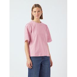 Kurzarmshirt Y.A.S "YASLEX SS TOP W. EMB SLEEVES S. NOOS", Damen, Gr. S (36), lila (lilas), Jersey, Obermaterial: 100% Baumwolle, unifarben, normal normal, Rundhals, Shirts Kurzarmshirt, mit Lochstickerei