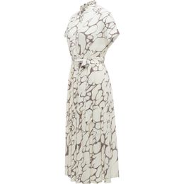 Ragwear Damen A-Linien-Kleid "Liora Print", wei&szlig;, Gr. XS, Material: 100% Viskose, Kleider, Wadenlanges Kurzarmkleid mit Bindeband