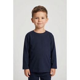 Langarmshirt name it "NMMVOBBO LS NREG TOP NOOS", Jungen, Gr. 80, blau (schwarz sapphire), Jersey, Obermaterial: 100% Baumwolle, unifarben, normal normal, Rundhals, abgesteppte Kante, Shirts Langarmshirt, in Basic-Form