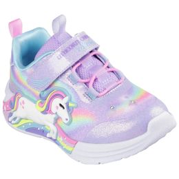 Sneaker Skechers "UNICORN CHASER", M&auml;dchen, Gr. 26, lavendel, multifarben, Textil, Glitzer, kontrastfarbene Details, Schuhe Sneaker, Klettschuh mit blinkendem Einhorn, Gr&ouml;&szlig;enschablone zum Download