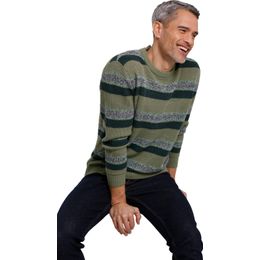 Herren Rundhalspullover im Ringel-Look khaki-marine-gemustert, Gr&ouml;&szlig;e 58