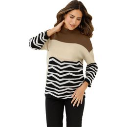Damen 3/4 Arm-Pullover mit Jaquardmuster sand-schwarz-gemustert, Gr&ouml;&szlig;e 38