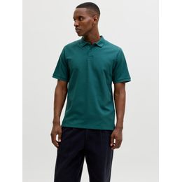 Jack & Jones Poloshirt JACK & JONES "JJEAUSTIN POLO SS NOOS", Herren, Gr. M, atlantic deep detail:classic, Jersey, Obermaterial: 58% Polyester, 40% Baumwolle, 2% Elasthan, unifarben, regular fit normal, ohne Ausschnitt, gerader Abschluss, Shirts, Materialmix, regular fit