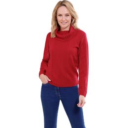 Damen Rollkragenpullover mit Ajourmuster erdbeere, Gr&ouml;&szlig;e 46