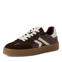 Plateausneaker Tamaris, Damen, Gr. 41, braun, Glattleder, Veloursleder, kontrastfarbene Details, metallic, Basic, Schuhe Plateausneaker, Freizeitschuh, Halbschuh, Schn&uuml;rschuh im Retro-Look, Topseller