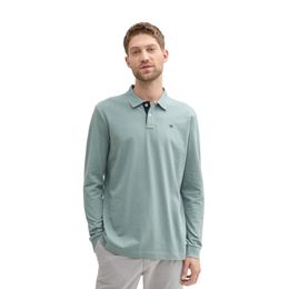 Langarm-Poloshirt Tom Tailor, Herren, Gr. L, grau (grau mint), Jersey, Obermaterial: 100% Baumwolle, bestickt, unifarben, regular fit normal, Rundhals, B&uuml;ndchen, Shirts Langarm-Poloshirt, mit Logo-Stickerei