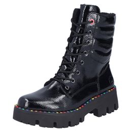 Rieker Damen Winterstiefelette, Gr. 41, schwarz, Lacklederimitat, gl&auml;nzend, kontrastfarbene Details, Schuhe, Plateauboots, Winterboots,