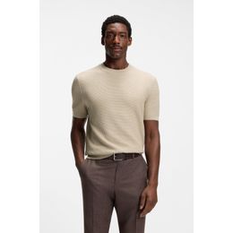 BOSS Herren Kurzarmpullover "Nilton"open beige286, Gr. L, unifarben, Strick, Obermaterial: 100% Baumwolle, Pullover, Premium Menswear