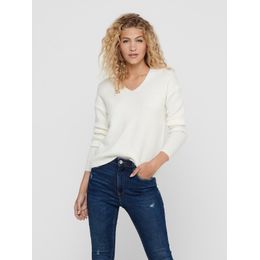 V-Ausschnitt-Pullover Only "ONLCAMILLA V-NECK L/S PULLOVER KNT NOOS", Damen, Gr. S, beige (birch), Strick, Obermaterial: 74% Polyacryl, 24% Polyester, 2% Elasthan, meliert, regular fit normal, V-Ausschnitt, Strickb&uuml;ndchen, Pullover V-Ausschnitt-Pullover, Materialmix, regular fit
