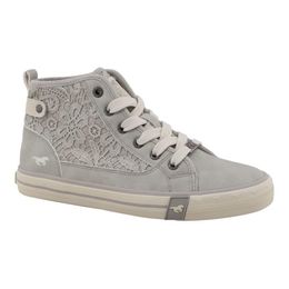 Sneaker Mustang Shoes "Winona", Damen, Gr. 38, hellgrau, Lederimitat, Textil, Schuhe Sneaker, Schn&uuml;rboots, High Top-Sneaker mit Bl&uuml;ten-Stickerei