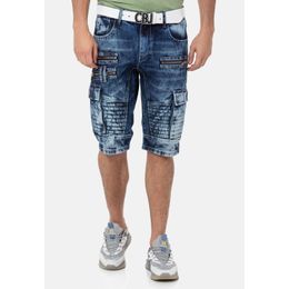 Cipo & Baxx CIPO & BAXX Herren Stoffhose "Shorts", blau, Gr. 32, unifarben, 100% Baumwolle, Hosen, mit vielen Details