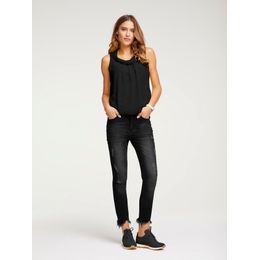 Damen R&ouml;hrenjeans, schwarz, Gr. 40, Linea Tesini BY HEINE, unifarben, 95% Baumwolle, 3% Polyester, 2% Elasthan, Miedereinsatz:15% Elasthan, 85%