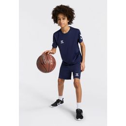 T-Shirt & Shorts Hummel "HMLLOGO SET KIDS", M&auml;dchen, Gr. 152, marine, Jersey, Obermaterial: 100% Polyester, KOB Set-Artikel, mit elastischem Bund, aus Polyester, pflegeleicht, sportlicher Stil