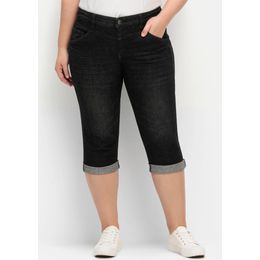 5-Pocket-Jeans sheego, Damen, Gr. 42, Normalgr&ouml;&szlig;en, schwarz (schwarz denim), 98% Baumwolle, 2% Elasthan, unifarben, 3/4-L&auml;nge, Jeans 5-Pocket-Jeans