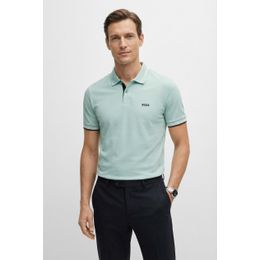 Poloshirt BOSS Green "Paul", Herren, Gr. L, turquoise, aqua448, Jersey, Obermaterial: 92% Baumwolle, 8% Elasthan, slim fit, hoch geschlossener Ausschnitt, eingesetzt B&uuml;ndchen kontrastfarben, Shirts Poloshirt, mit Polokragen