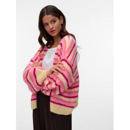 V&eacute;ro Moda Strickjacke VERO MODA "VMMAYBE STRIPE LS OPEN CARDIGAN NOOS", Damen, Gr. S, chintz rose stripes:with golden haze, pink cosmos, coral paradise, jazzy, Strick, Obermaterial: 100% Polyester, geringelt, gestreift, loose fit h&uuml;ftbedeckend, V-Ausschnitt, weit Strickb&uuml;ndchen, Strickjacken Strickjacke, Kunstfaser, loose fit