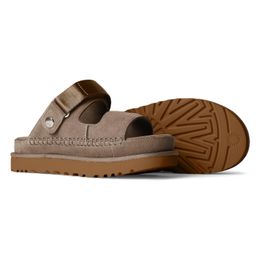 UGG Australia Plateausandale UGG "GOLDENSTAR GLIDE", Damen, Gr. 6 (37), grau (taupe), Textil, Veloursleder, unifarben, Schuhe Plateausandale, Clog, Mule, Sommerschuh mit weichem Fu&szlig;bett