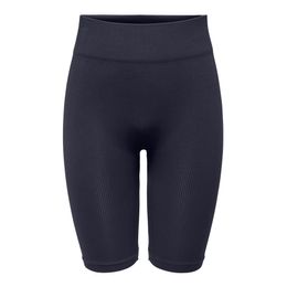 Trainingsshorts Only Play "ONPJAIA LIFE HW RIB CIR LONG SHORTS", Damen, Gr. XS, N-Gr, blau (night sky), Rippware, Obermaterial: 75% Nylon, 15% Polyamid, 10% Elasthan, unifarben, slim fit knielang, Hosen Trainingsshorts, in feiner Rippstruktur mit Nylon