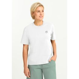T-Shirt Jack Wolfskin "CURIOUS T W", Damen, Gr. L (42/44), plant, starkwei&szlig;, Obermaterial: 100% BAUMWOLLE, Shirts T-Shirt