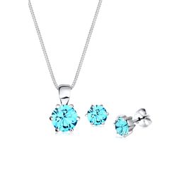 Ohrring und Ketten Set Elli "Schmuckset 925 Sterling Silber, mit Kristallen von Swarovski" Gr. 45, blau (hellblau), Schmuck_Sets, Damen, 45, Ohrring und Ketten Set