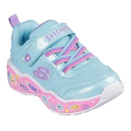 Lauflernschuh Skechers "PLAY SCENE-FUN SQUAD", M&auml;dchen, Gr. 26, bunt (t&uuml;rkis, multi), Lederimitat, Mesh, kontrastfarbene Details, Schuhe Lauflernschuh, Sneaker mit bunten Motiven verziert, Gr&ouml;&szlig;enschablone zum Download