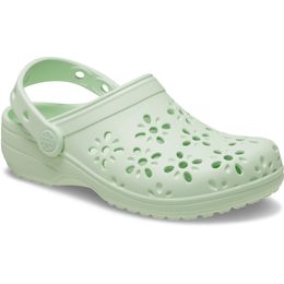Clog Crocs "Classic Floral Cut Out Clog", M&auml;dchen, Gr. 38, lindgr&uuml;n, Croslite&trade;, gebl&uuml;mt, Schuhe Clog, Sommerschuh, Sandale, Strandschuh mit schwenkbarem Fersenriemen