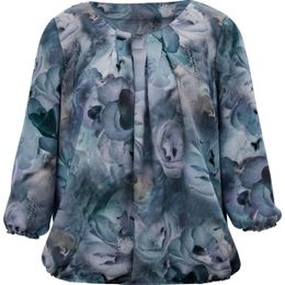 Damen Schlupfbluse mit elastischen Abschl&uuml;ssen marine-aquamarin-bedruckt, Gr&ouml;&szlig;e 38