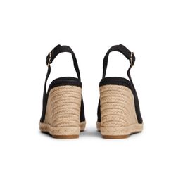 Tommy Hilfiger Damen High-Heel-Sandalette "FLAG HIGH WEDGE ESPAD SLINGBACK", Gr. 39, schwarz, Leder, Textil, Schuhe, Keilsandalette, Sommerschuh,