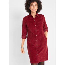 Hemdblusenkleid bonprix, Damen, Gr. 34, N-Gr, rot (kastanienrot), Cord, Obermaterial: 98% Baumwolle, 2% Elasthan, unifarben, bequem kniefrei, Manschette, Kleider Hemdblusenkleid, f&uuml;r Alltag, aus Baumwolle und Elasthan, mit Knopfleiste