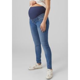 Umstandsjeans MAMALICIOUS "MLMILA", Damen, Gr. XS (34), N-Gr, blau (blau, used), Denim/Jeans, Obermaterial: 69% Baumwolle, 25% Polyester, 3% Elasthan, 3% Viskose, leichte Abriebeffekte, Jeans Umstandsjeans, mit Bauchband