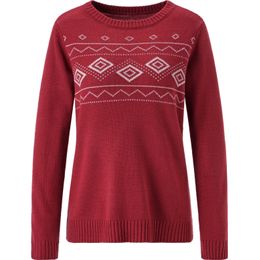 Damen Jacquard-Pullover mit platziertem Muster kirsche-sand, Gr&ouml;&szlig;e 38