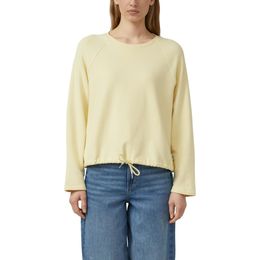 Sweater s.Oliver, Damen, Gr. 44, butter gelb, Sweatware, Obermaterial: 98% Baumwolle, 2% Elasthan, unifarben, l&auml;ssig geschnitten h&uuml;ftbedeckend, Rundhals, abgesteppte Kante, Sweatshirts Sweater, mit Bindeband am Saum