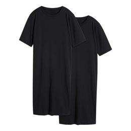 Shirtkleid bonprix "Oversize-T-Shirtkleid aus reiner Baumwolle (2er Pack)", Damen, Gr. 44/46 (L), N-Gr, schwarz (schwarz, schwarz), Jersey, Obermaterial: 100% Baumwolle, unifarben, oversize kniefrei, Rundhals, gerader Abschluss, Kleider Shirtkleid, f&uuml;r Alltag, mit Rundhalsausschnitt, Kurzarm, Oversize Passform