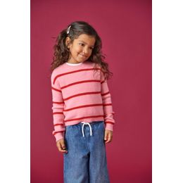 Strickpullover KIDS Only "KMGFRANCA LIFE SHORT LS STRIPE KNT NOOS", Jungen, Gr. 104, sea pink stripes:small stripes salsa, Strick, Obermaterial: 50% Viskose, 27% Nylon, 23% Polyester, geringelt, gestreift, loose fit normal, Rundhals, Pullover Strickpullover, Viskosemischung, loose fit