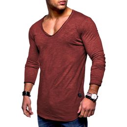 behype Herren Langarmshirt "NUKE L/S", rot, Gr. S, unifarben, 100% Baumwolle, Shirts, mit V-Ausschnitt