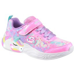 Sneaker Skechers "UNICORN DREAMS", M&auml;dchen, Gr. 34, bunt (pink, multi), Lederimitat, Textil, kontrastfarbene Details, Schuhe Sneaker, Klettschuh mit Einhorn, Gr&ouml;&szlig;enschablone zum Download