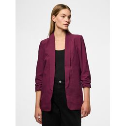 Blusenblazer Pieces "PCBOSELLA 3/4 BLAZER NOOS", Damen, Gr. XS, lila (grape wine), Web, Obermaterial: 79% Polyester, 16% Viskose, 5% Elasthan, unifarben, slim fit h&uuml;ftbedeckend, Blazer Blusenblazer, Materialmix, regular fit