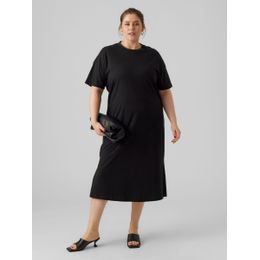 Jerseykleid Vero Moda CURVE "VMCMOLLY SS OVERSIZE CALF DRESS NOOS CUR", Damen, Gr. S, N-Gr, schwarz, Jersey, Obermaterial: 100% Baumwolle, unifarben, oversize kniebedeckend, Rundhals, Kleider Jerseykleid