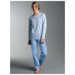 TRIGEMA Damen Schlafanzug "TRIGEMA Pyjama Anzug mit "Punkt" Muster", Gr. Mhorizont, Single Jersey, 100% Baumwolle, Homewear-Sets