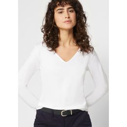 Langarmshirt bonprix, Damen, Gr. 56/58 (XXXL), wei&szlig;, Jersey, Obermaterial: 95% Baumwolle, 5% Elasthan, unifarben, schmal Po-bedeckend, V-Ausschnitt, Shirts Langarmshirt, schmal geschnittene Passform, V-Ausschnitt