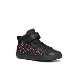 Sneaker Geox "J KALISPERA GIRL", M&auml;dchen, Gr. 34, schwarz (schwarz, rosa), Synthetik, Textil, Glitzer, metallic, Schuhe Sneaker, Schn&uuml;rboots, Glitzerschuh mit Gummizug, Gr&ouml;&szlig;enschablone zum Download